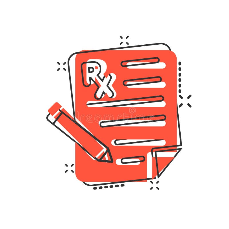 Prescription Icon in Comic Style. Rx Document Cartoon Vector ...