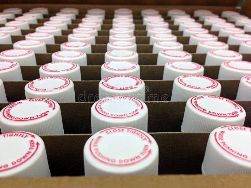 Prescription Lids and Vials in a Box Stock Photo - Image of pharmacy ...