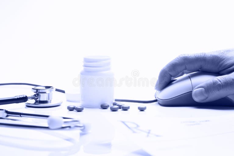 Prescription Medicine and Hand on Computer Mouse Stock Image - Image of ...