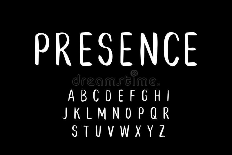 Presence Hand Drawn Vector Type Font in Cartoon Comic Style Balck White ...