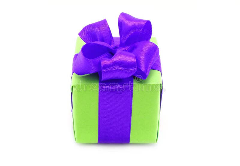 Purple Present Box with Yellow Bow Stock Photo - Image of gift, shape ...