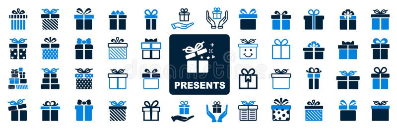 Present Box Set Icons, Collection Gift Signs, Surprise Present Box ...