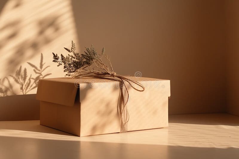 Present Box with Tree Branch Shadows on Beige Background, Created with ...