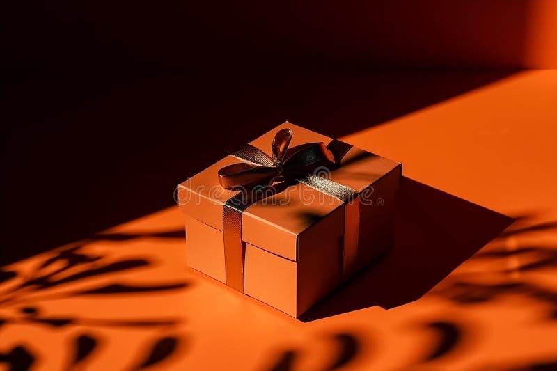 Present Box with Tree Branch Shadows on Red Background, Created with ...