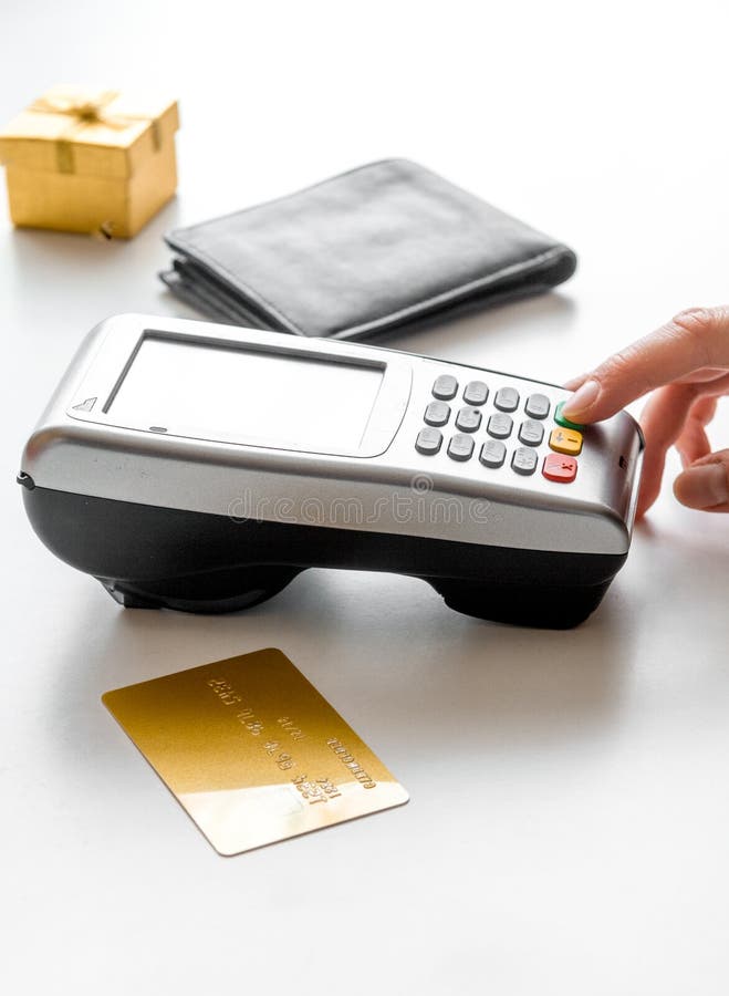 Present Box Wallet Credit Card Terminal White Background Stock Photos ...