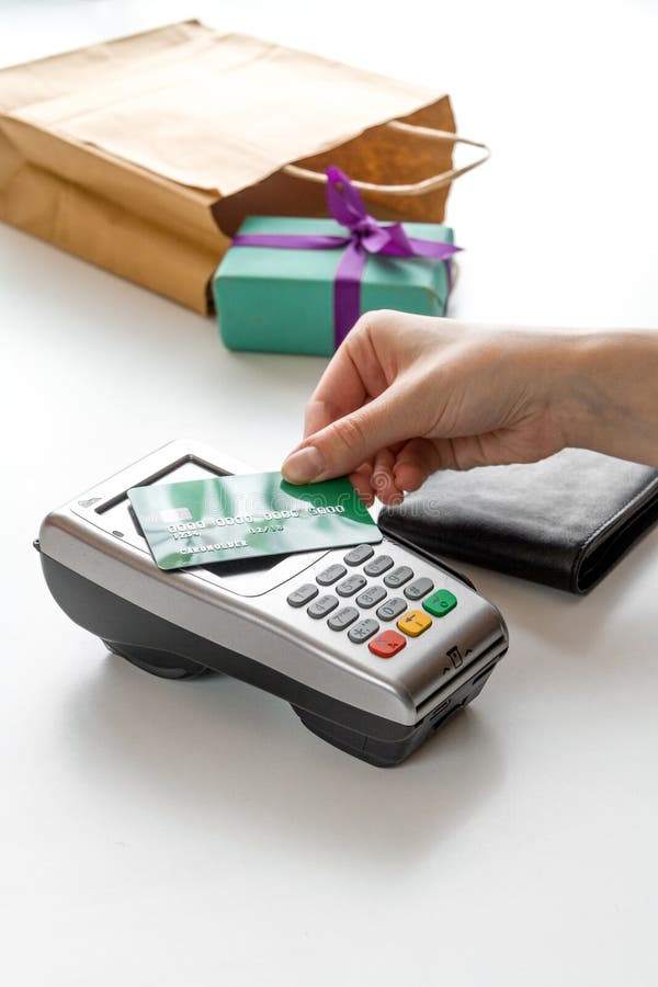 Present Box Wallet Credit Card Terminal White Background Stock Photos ...