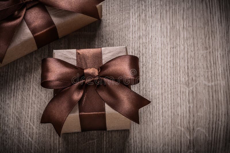 Present Boxes with Brown Ribbons Horizontal Version Celebration Stock ...