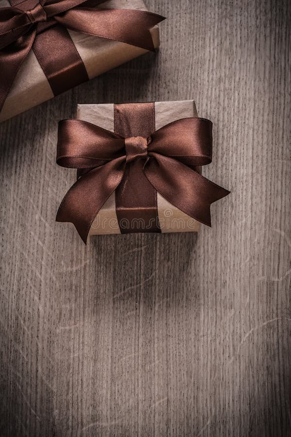 Present Boxes with Brown Ribbons Vertical Version Celebration Co Stock ...