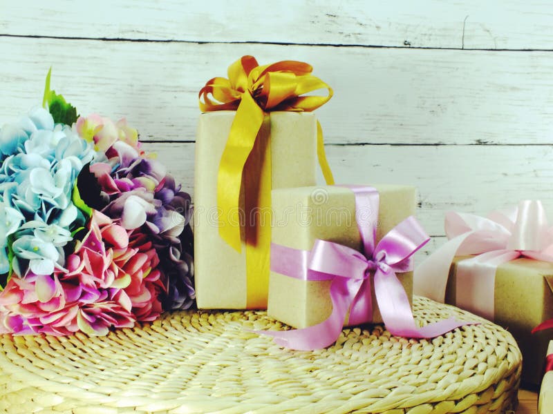 Present Boxes Decorated with Ribbon and Beautiful Decorated Stock Image ...