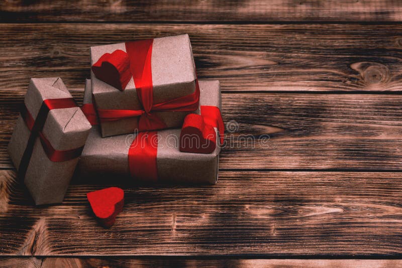 Present Boxes with Red Hearts and Place for Your Text Stock Image ...