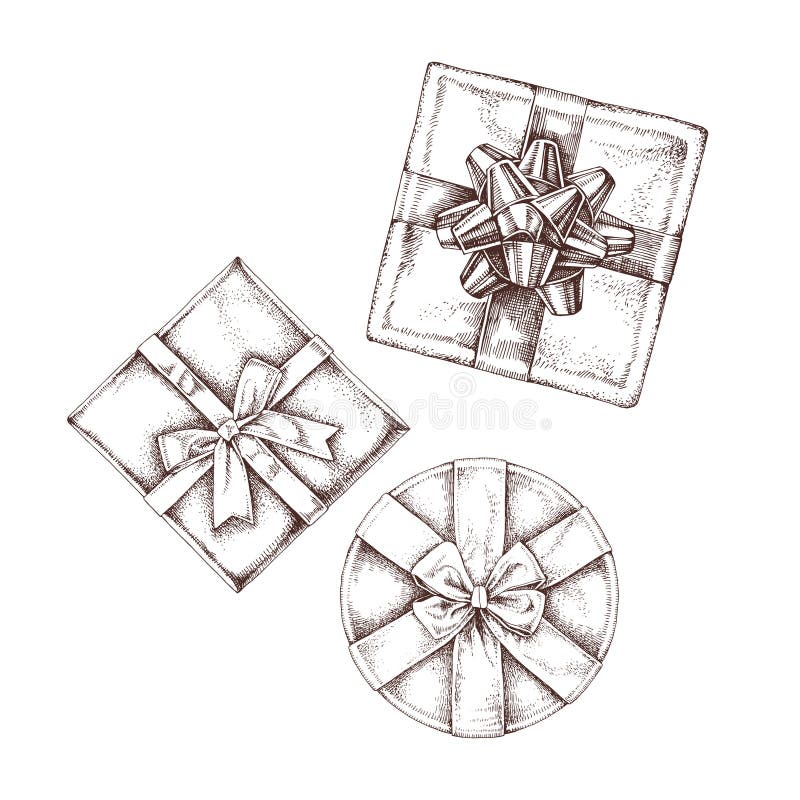 Present Boxes Top View Hand Drawn Illustration Stock Vector ...