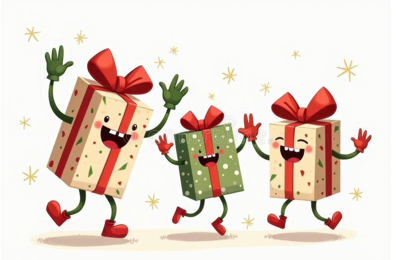 Present Cartoon Walking Around at 30-11-2024 Stock Illustration ...