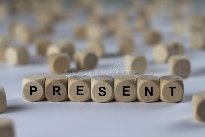 Present - Cube with Letters, Sign with Wooden Cubes Stock Photo - Image ...