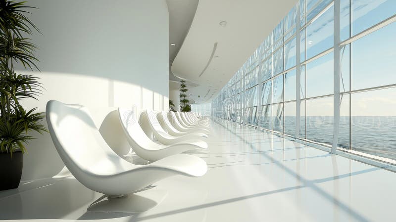 Present-day Hospital Corridor with Modern Design and White Chairs Stock ...