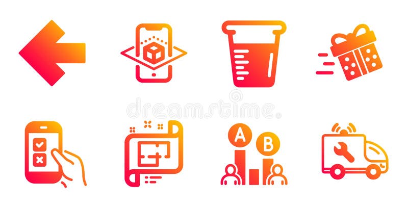Present Delivery, Mobile Survey and Augmented Reality Icons Set. Vector ...