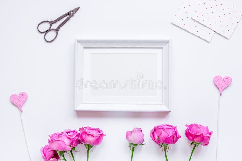 Present Design with Peony Bouquet and White Frame Top View Mock Up ...