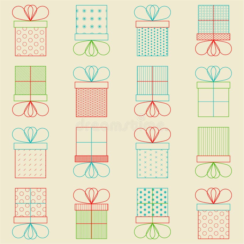 Present or Gift Boxes. Outline Vector. Bright Colors. Celebration ...