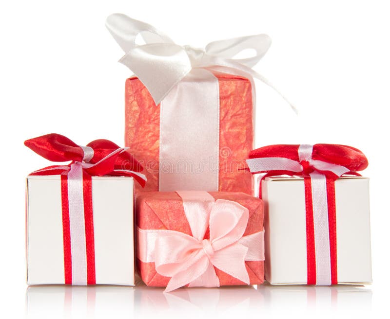 Big Set Of The Gift Boxes With Ribbons And Bow Stock Image - Image of ...