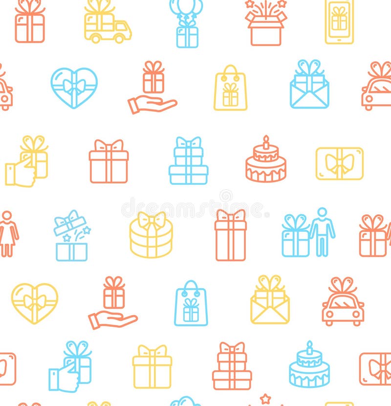 Present Gift Shop Signs Round Design Template Thin Line Icon Concept ...