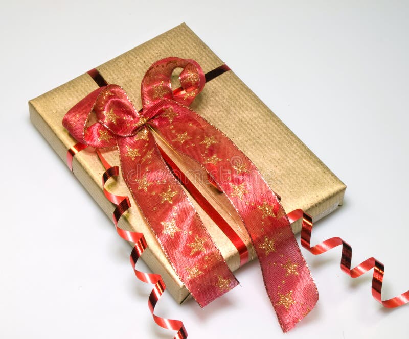Gold and Red Wrapped Christmas Gift Stock Image - Image of bright ...
