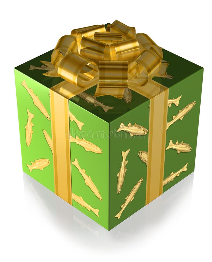Present Green with Fish and Gold Band Stock Illustration - Illustration ...