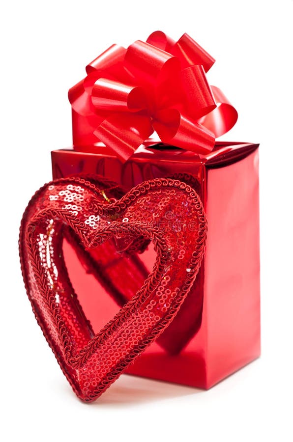 Present with Heart Shape and Seasonal Plant with Red Leaves Stock Image ...