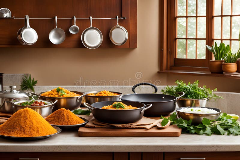 Present Homely Indian Dishes Against a Cozy Kitchen Backdrop with Ample ...