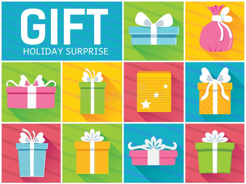 Present Icons Illustrations Design Concept Set Stock Vector ...