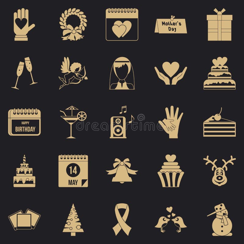 Present Icons Set, Simple Style Stock Vector - Illustration of happy ...