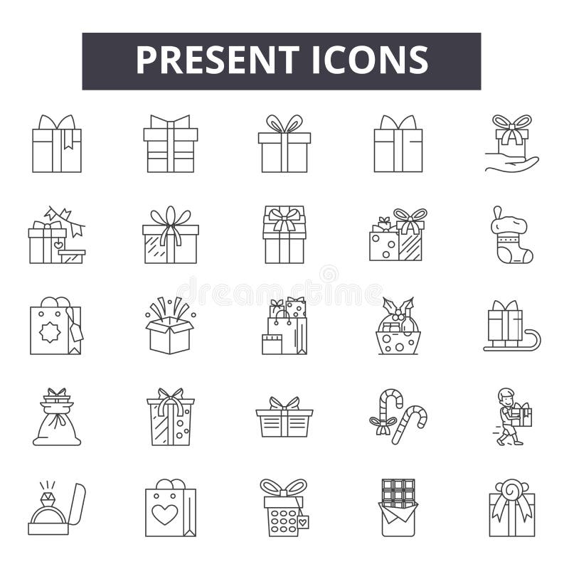 Present Line Icons, Signs, Vector Set, Outline Illustration Concept ...