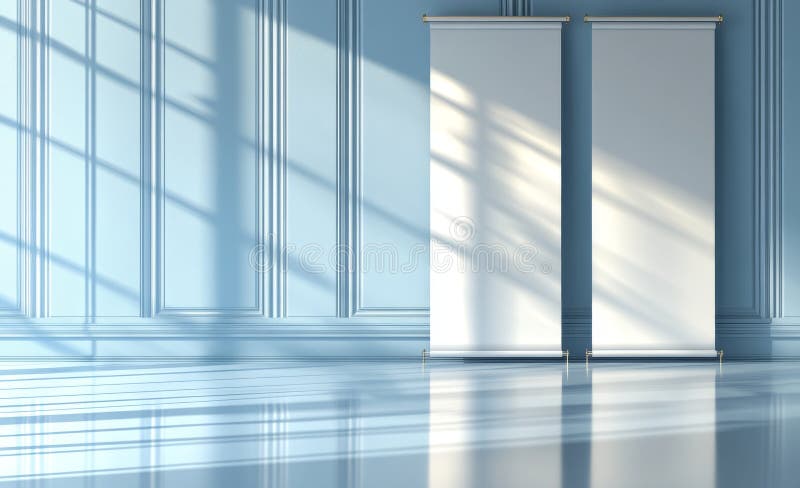 Present a Mockup Featuring an Isolated White Roll-up Banner in Both ...