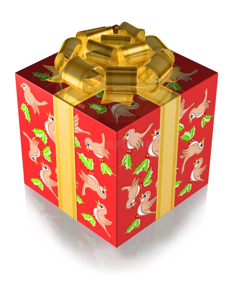 Present Red with Birds and Gold Band Stock Illustration - Illustration ...