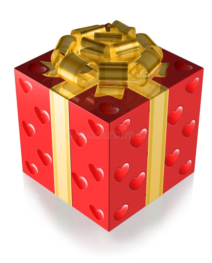 Present Red with Hearts and Gold Band Stock Illustration - Illustration ...