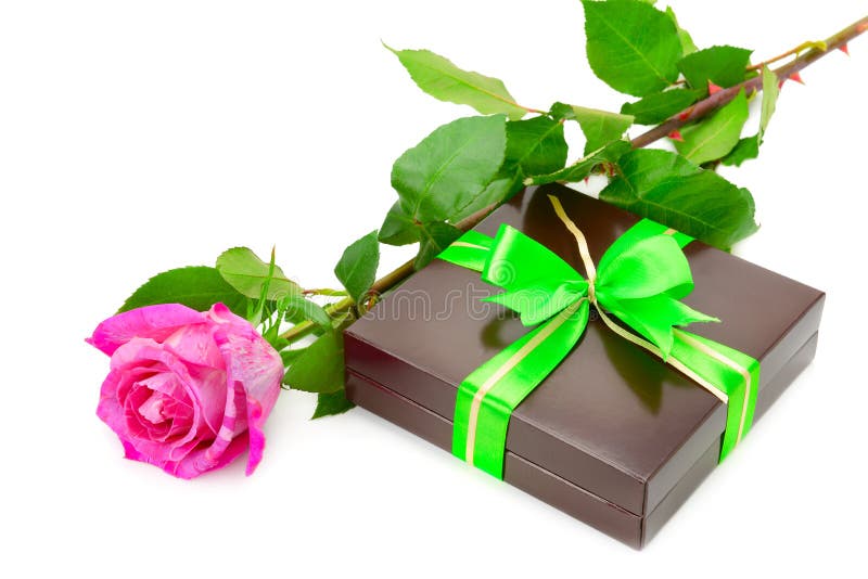 Present box and rose stock photo. Image of birthday, occasion - 7415272