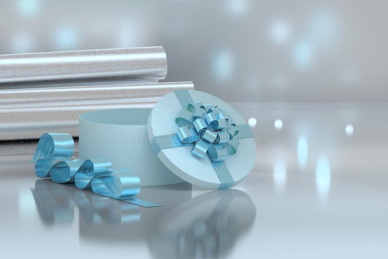 Present Round Gift Box with Bow and Ribbon in Blue Colors with Lens ...