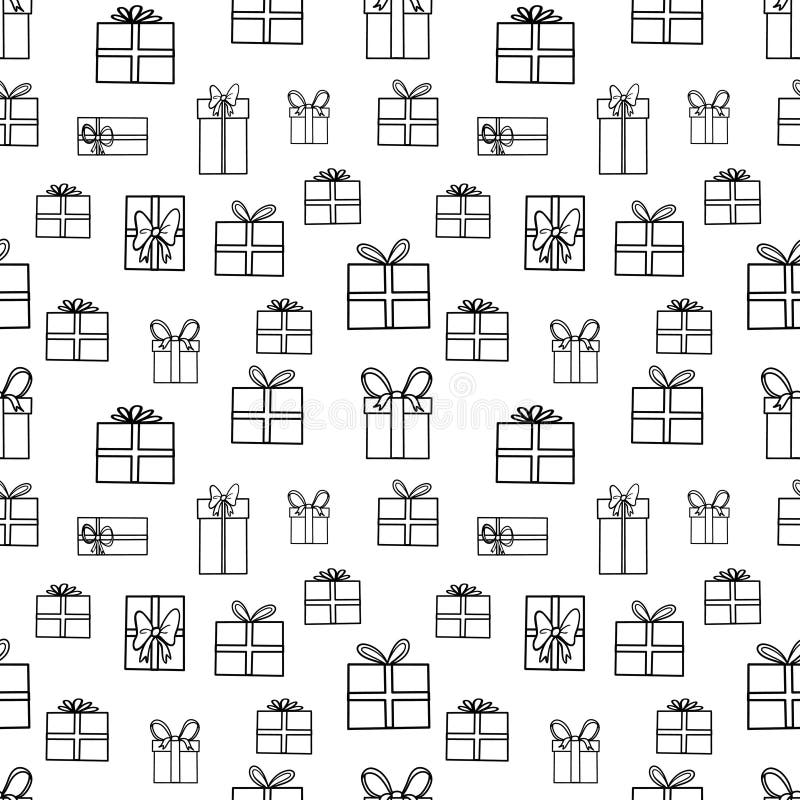 Present Seamless Pattern with Outline Gift Boxes Icons. Background with ...