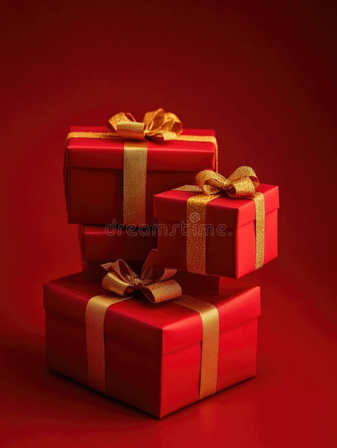Present Stack on Red Background Stock Image - Image of generated ...