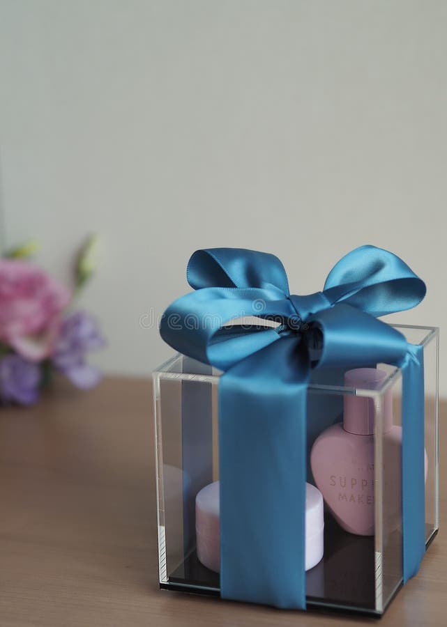 Present in Transparent Gift Box with Satin Ribbon Editorial Image ...