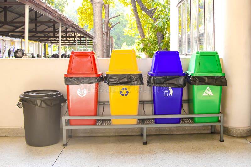 Colored Waste Bins for Waste Classification Stock Photo - Image of ...