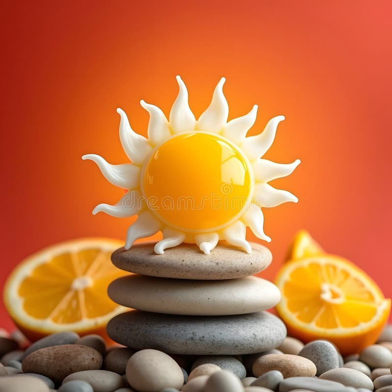 Sun-Kissed Serenity: Tropical Sunset with Citrus Wedges and Cream Sun ...