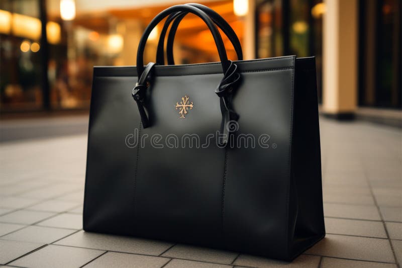 Present Your Company Logo and Text on a Black Paper Bag Stock ...