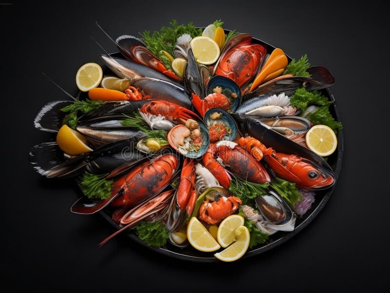 Presentable and Vibrant Fresh Seafood Platter for Celebration Stock ...