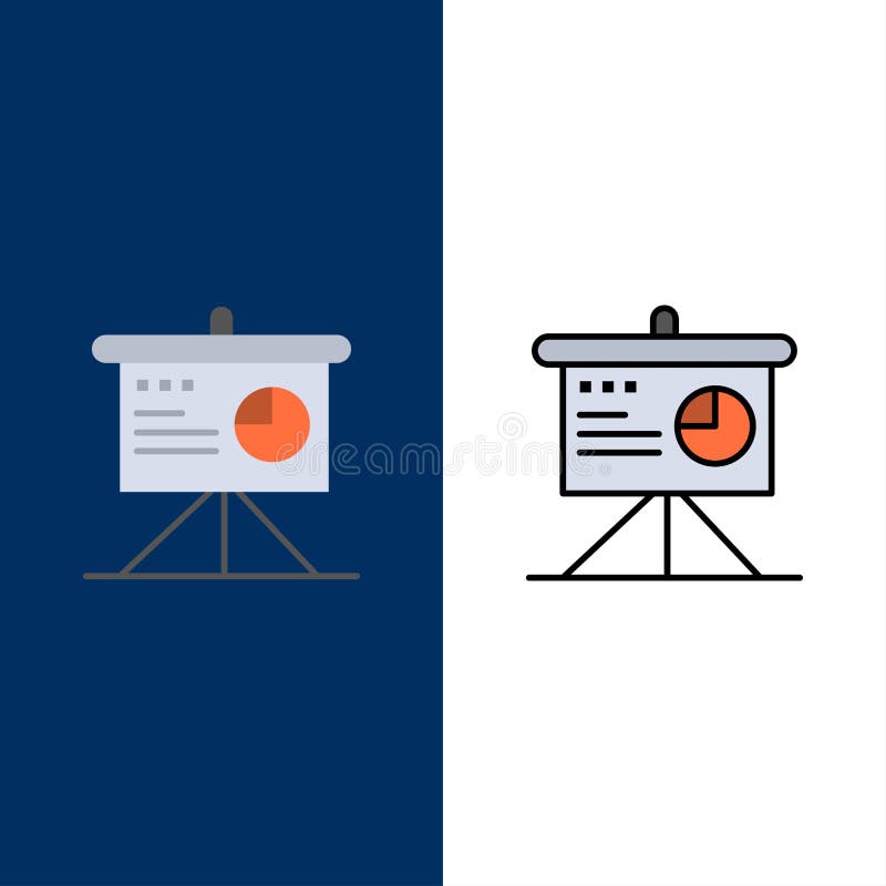 Presentation, Analytics, Board, Business Icons. Flat and Line Filled ...