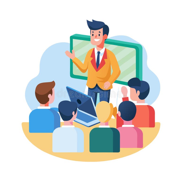 Presentation with Audience in a Classroom Setting Showing Teamwork and ...