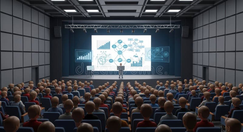 Presentation Stage with Audience and Speaker Stock Illustration ...