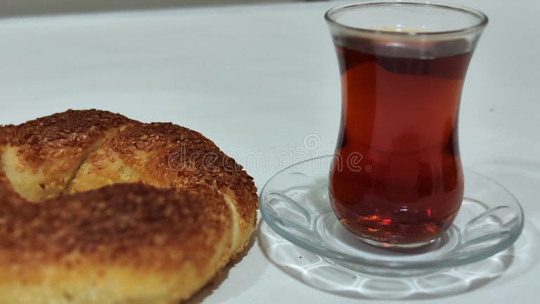 Presentation of Black Tea in a Glass. Turkish Simit.Turkish Tea Image. Stock Image - Image of ...