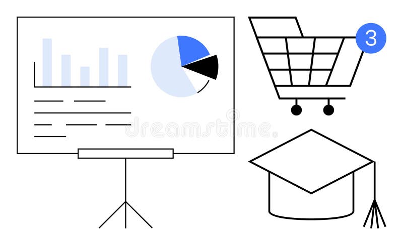 Data Analysis Presentation Board with Pie Chart, Shopping Cart with ...