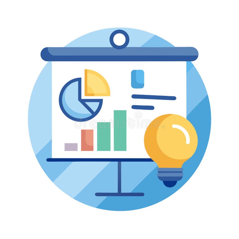 Presentation Board with Charts and Light Bulb Symbolizing Creative ...
