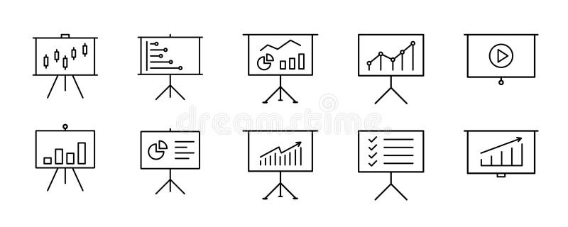 Presentation Board Icons Collection. Graph, Stats Presentation Icon ...