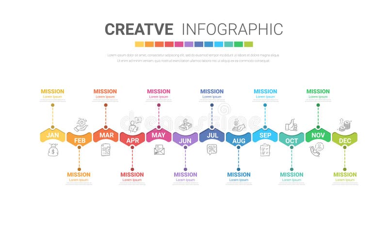 Presentation Business Infographic Template, Timeline for 12 Months, 1 ...